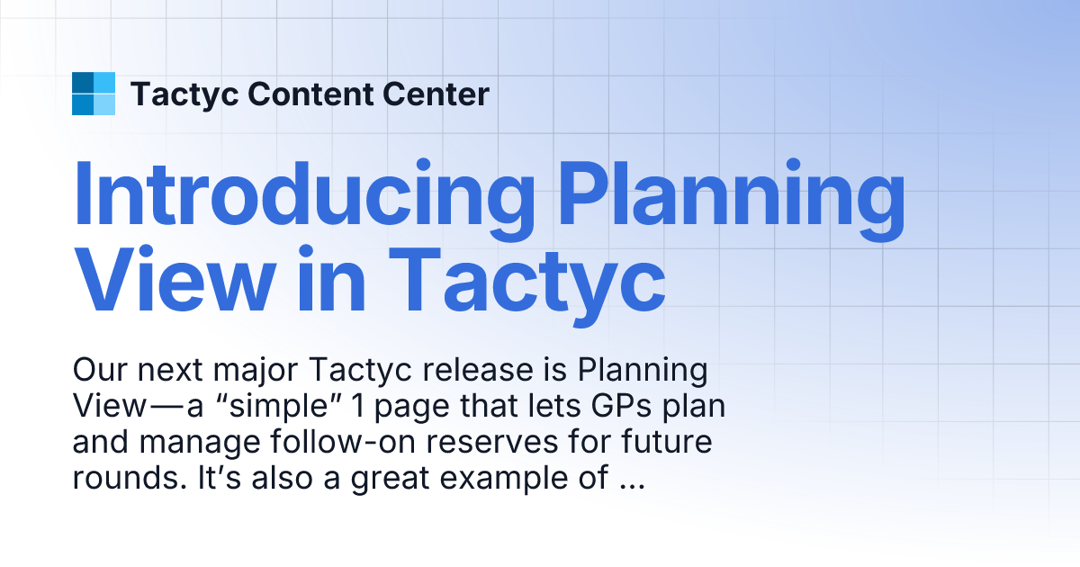 Introducing Planning View in Tactyc | Tactyc Content Center